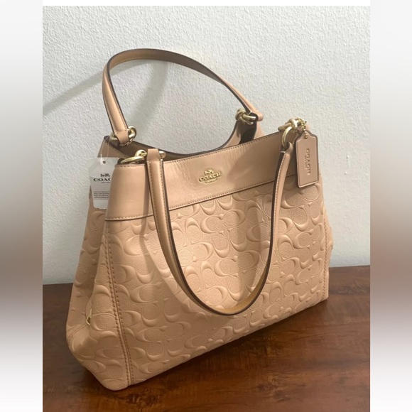 Coach | Bags | Nwt Coach Satchel Handbag Signature Beige Leather Double ...